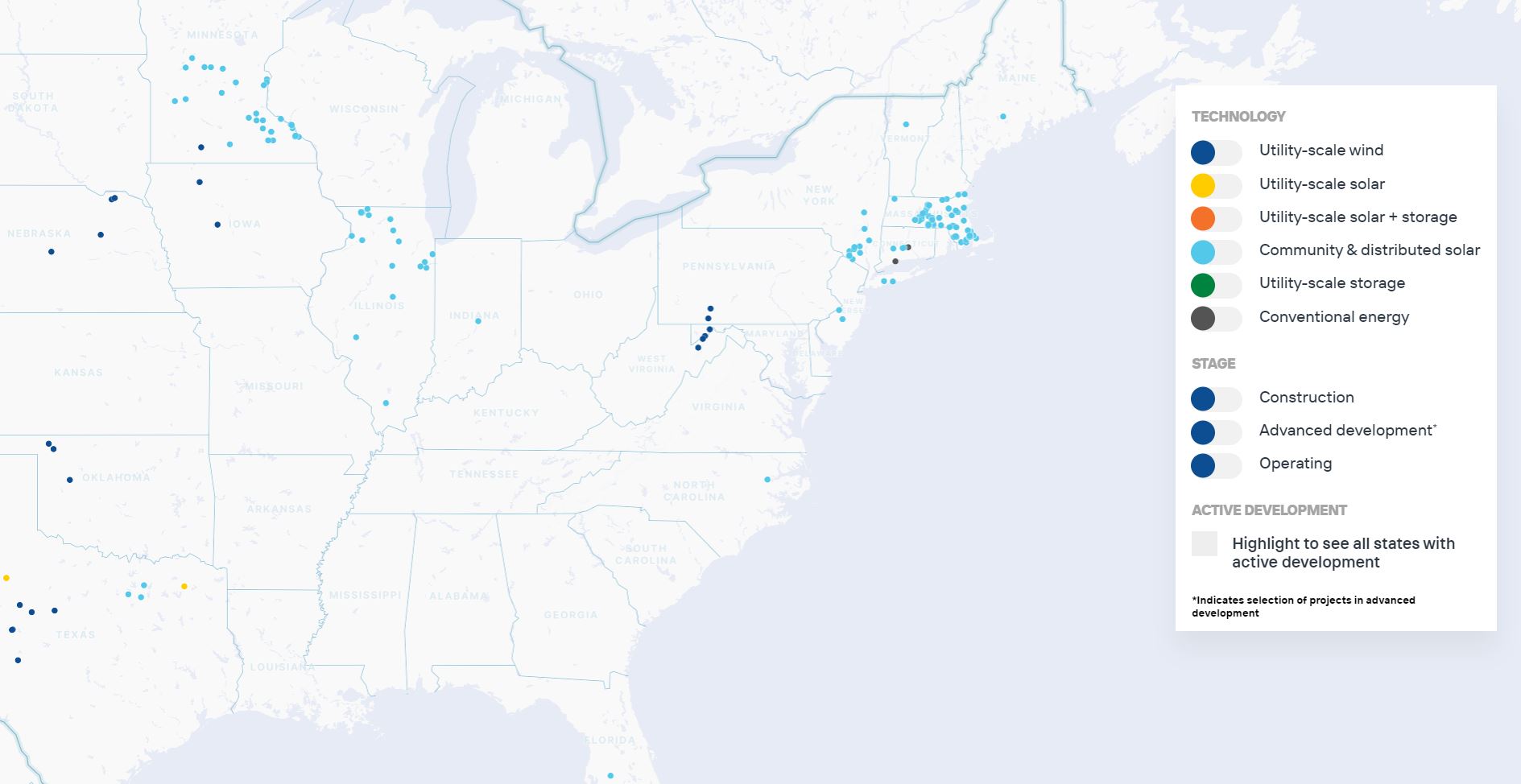 Interactive map of American renewable energy projects - Clearway